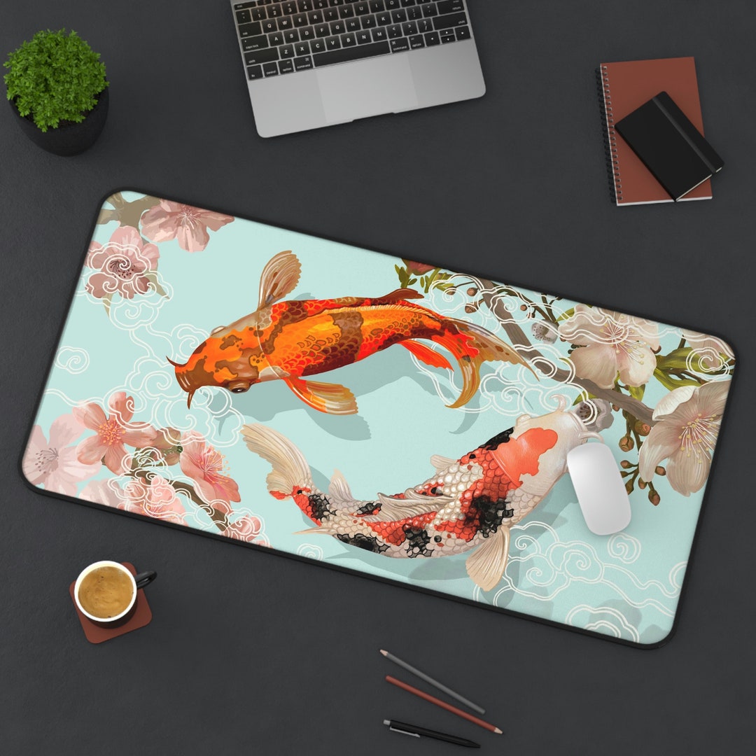 Koi Fish Desk Mat, Japanese Desk Mat, Fish Desk Mat, Gaming Mouse Pad ...