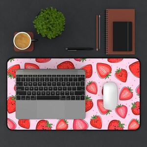 Strawberry Desk Mat, Kawaii Desk Mat, Cute Workspace, Trendy Workspace ...