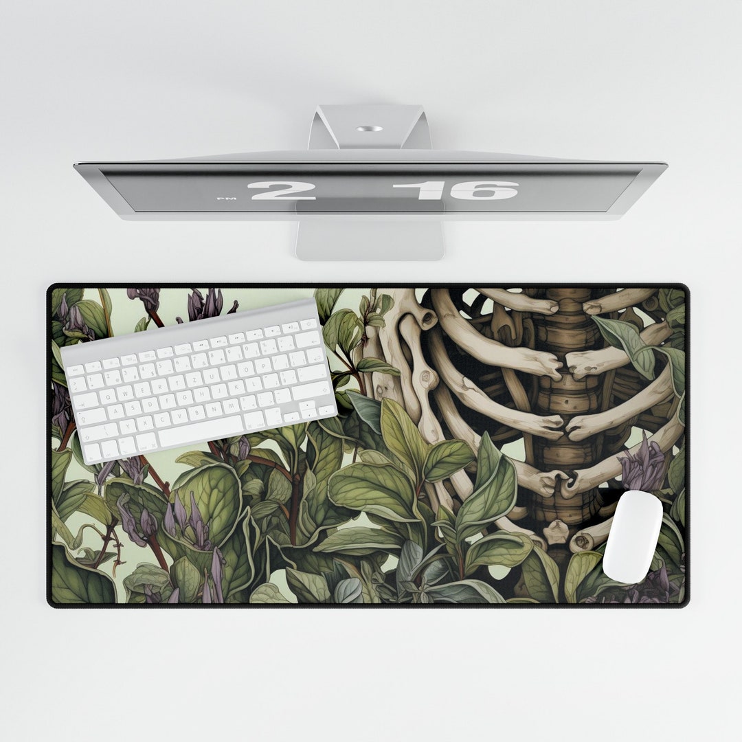 Botanical Desk Mat Skeleton Desk Mat Gift for Her Goth Desk Mat Office ...