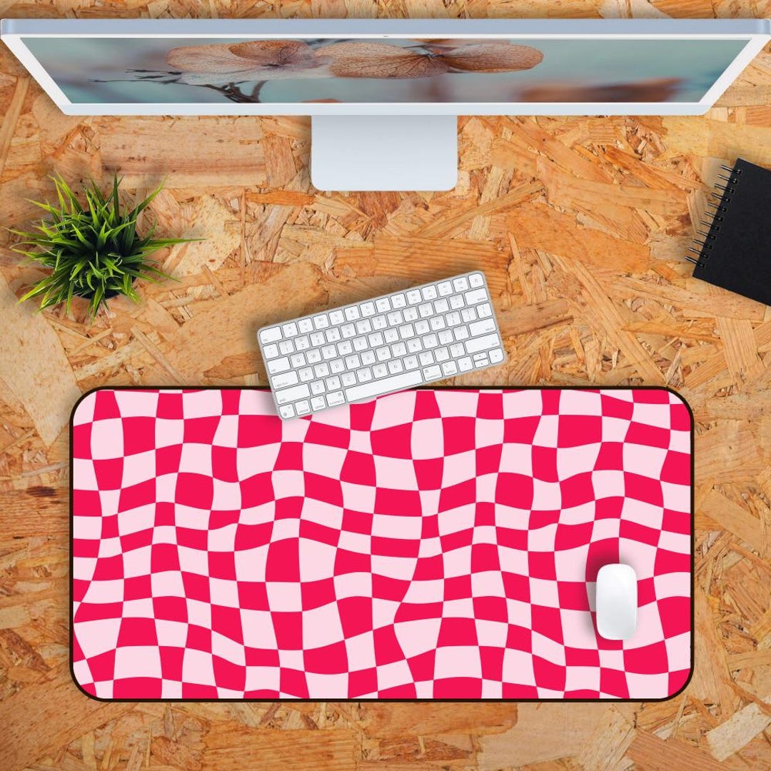 Pink Checkered Desk Mat Checker Pattern Mouse Pad Office Accessories ...