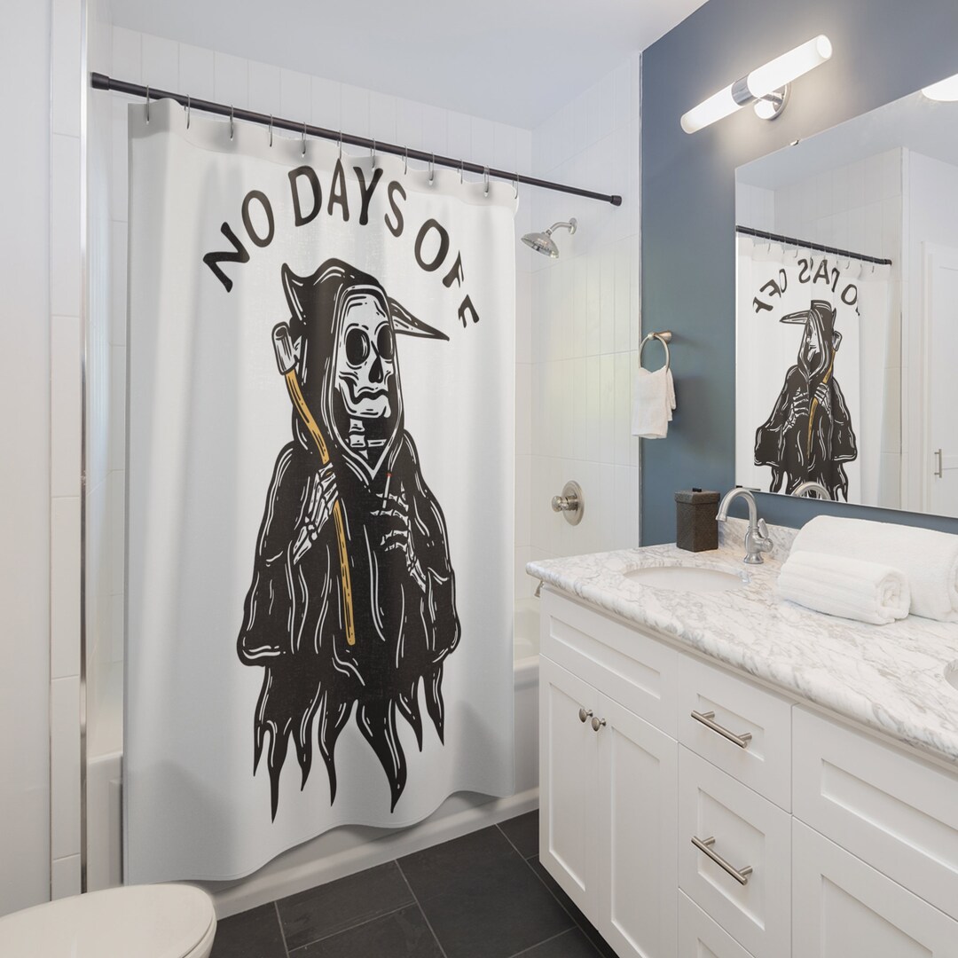 No Days off Grim Reaper Skeleton Shower Curtain Goth Bathroom Decor ...