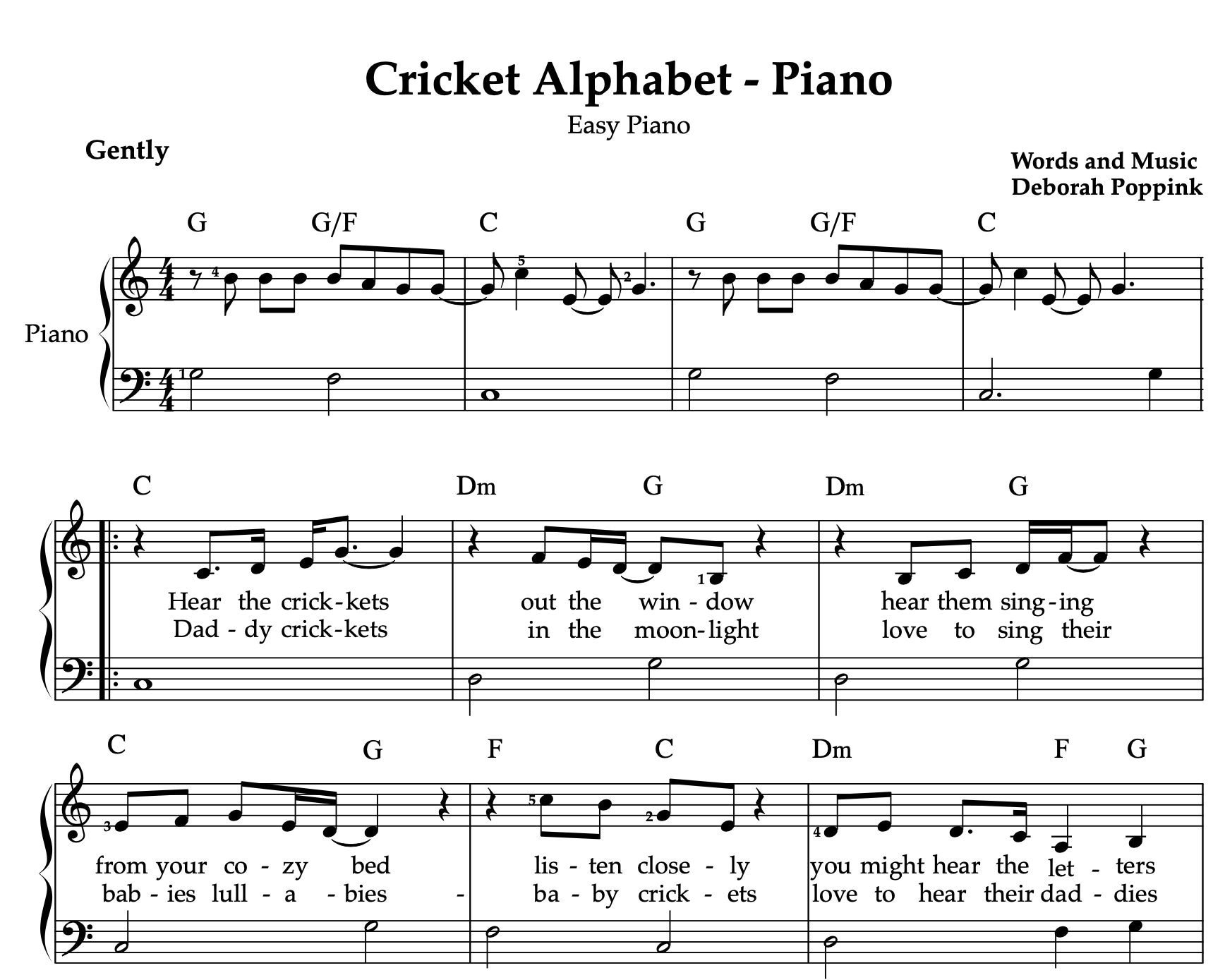 Easy Piano Cricket Alphabet - Sheet Music - Etsy