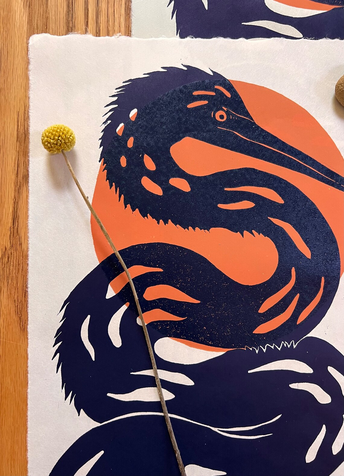 Curvy Egret | Original Linocut | Handmade Linoprint | Limited Edition ...