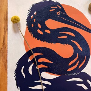 Curvy Egret | Original Linocut | Handmade Linoprint | Limited Edition ...