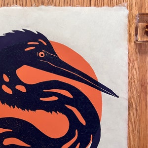 Curvy Egret | Original Linocut | Handmade Linoprint | Limited Edition ...