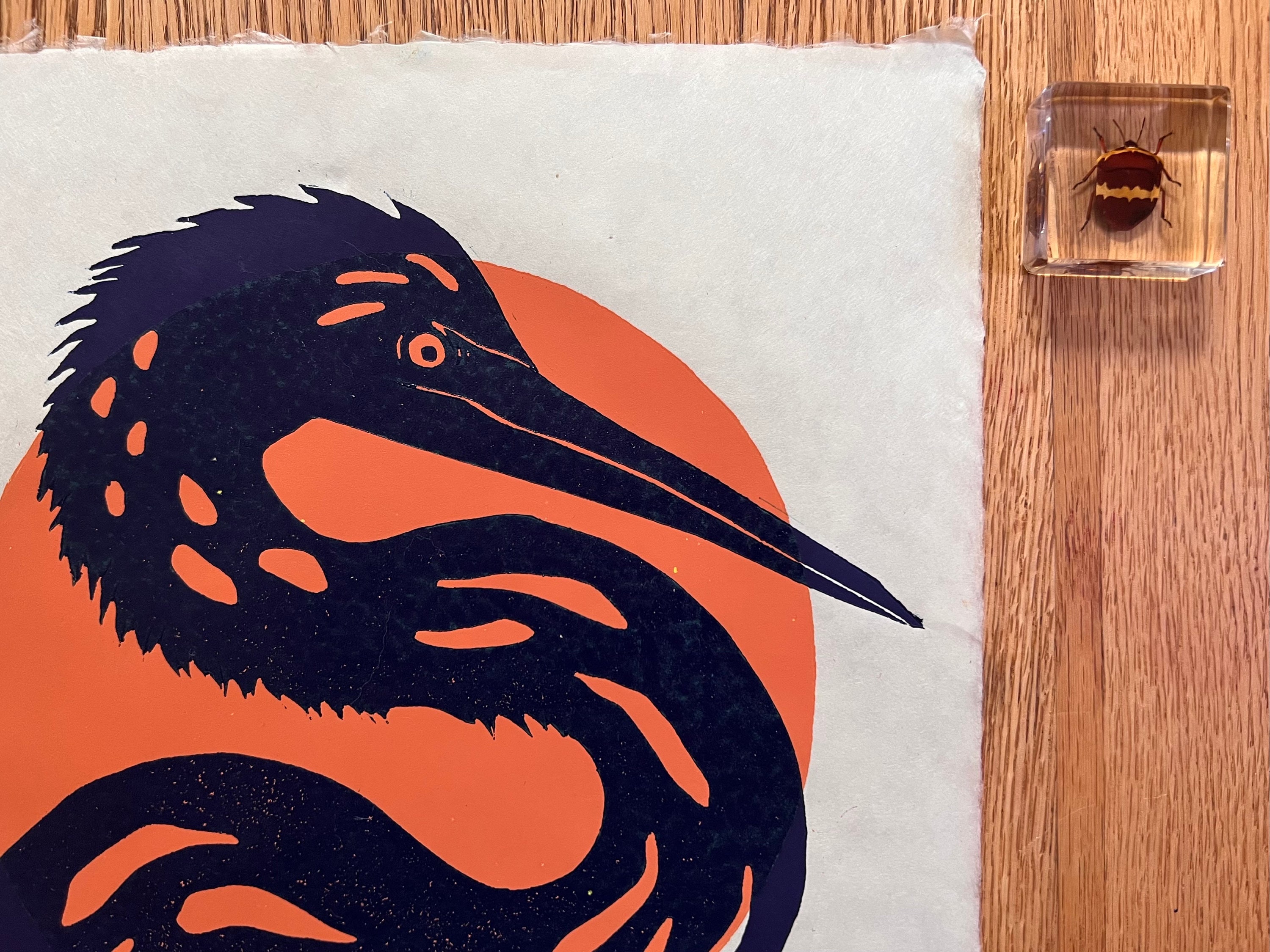 Curvy Egret | Original Linocut | Handmade Linoprint | Limited Edition ...