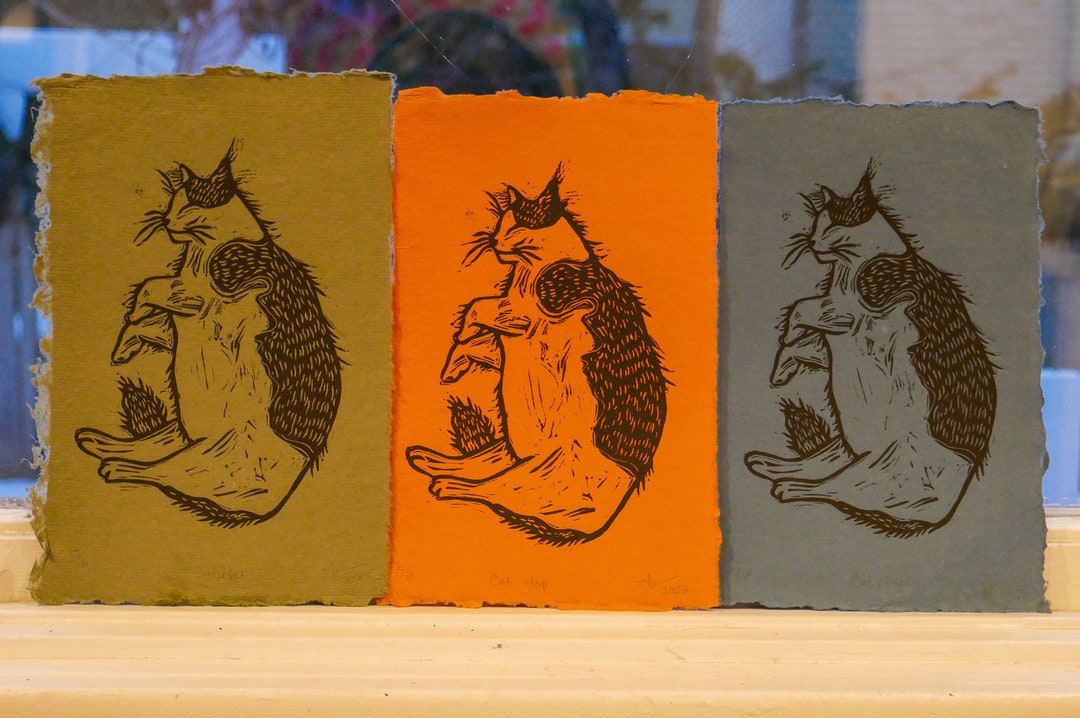 Cat Nap | Linocut | Handmade | Lino Print | Relief Print | Block Print ...