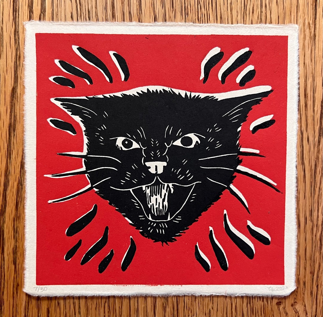 Scary Cat | Original Linocut | Handmade Linoprint | Limited Edition ...