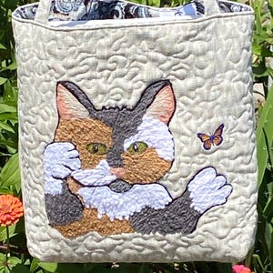 Handcrafted Calico Cat Bag: Embroidered Quilted Tote - Etsy