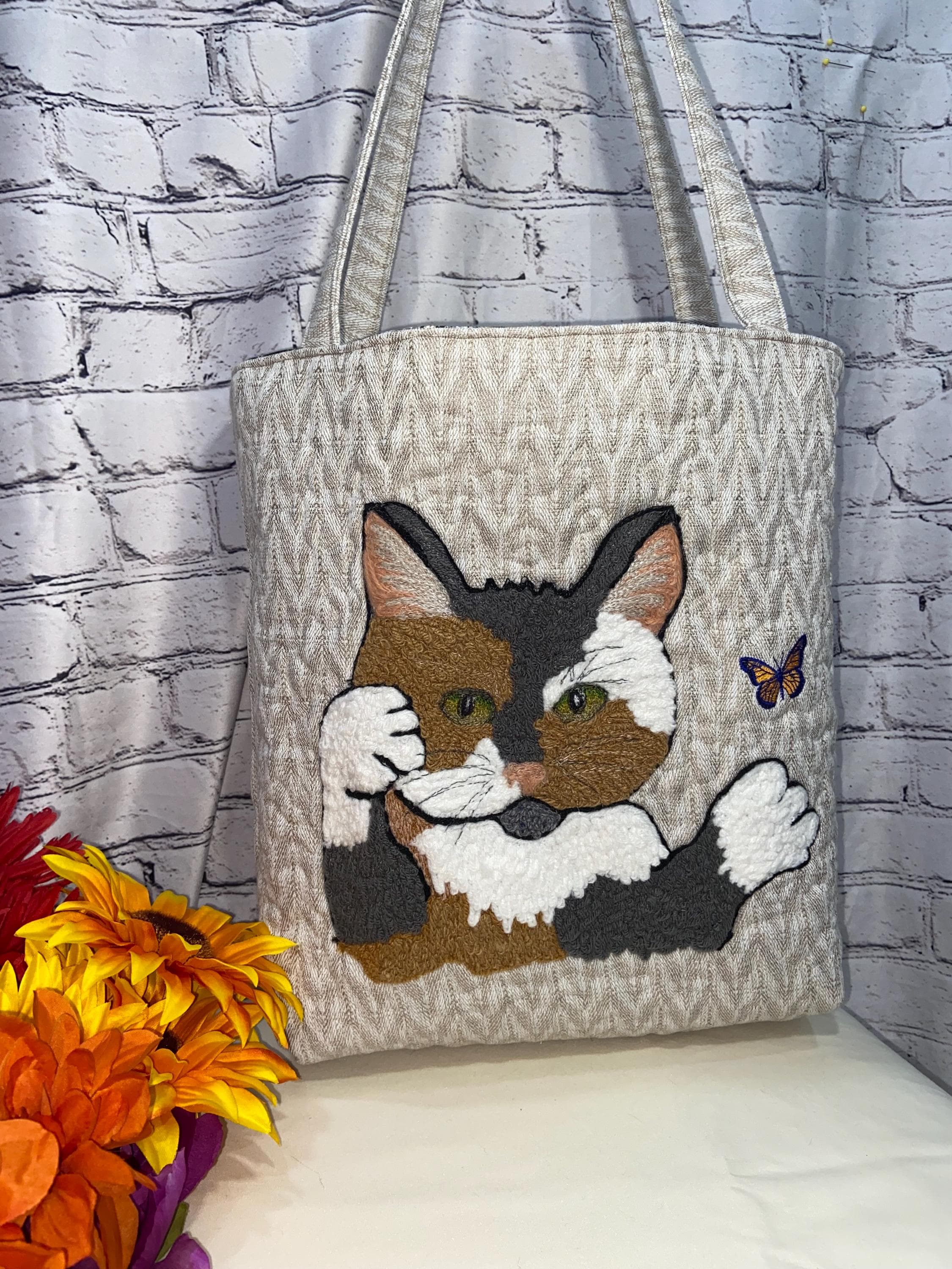 Handcrafted Calico Cat Bag: Embroidered Quilted Tote - Etsy