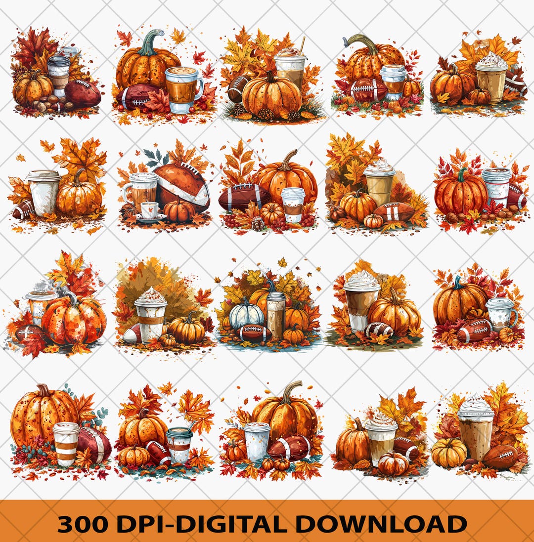 25+ Bundle Pumpkin Fall Coffee Football Png, Halloween Coffee Latte Png ...