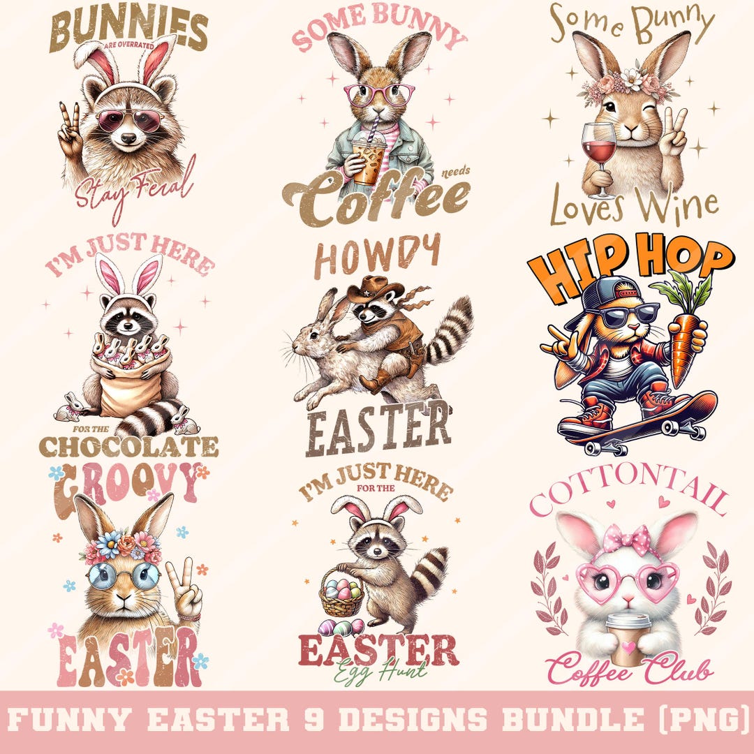 Funny Easter Bunny, Raccoon Bundle, Feral Easter Clipart, Humoros ...