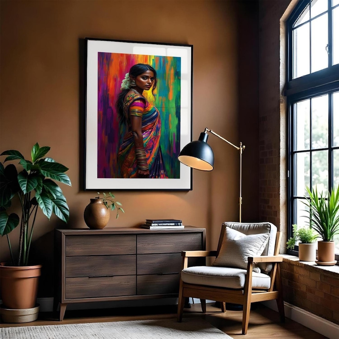 Sari Poster - Indian Woman Portrait - Wall Art of an Indian Woman ...