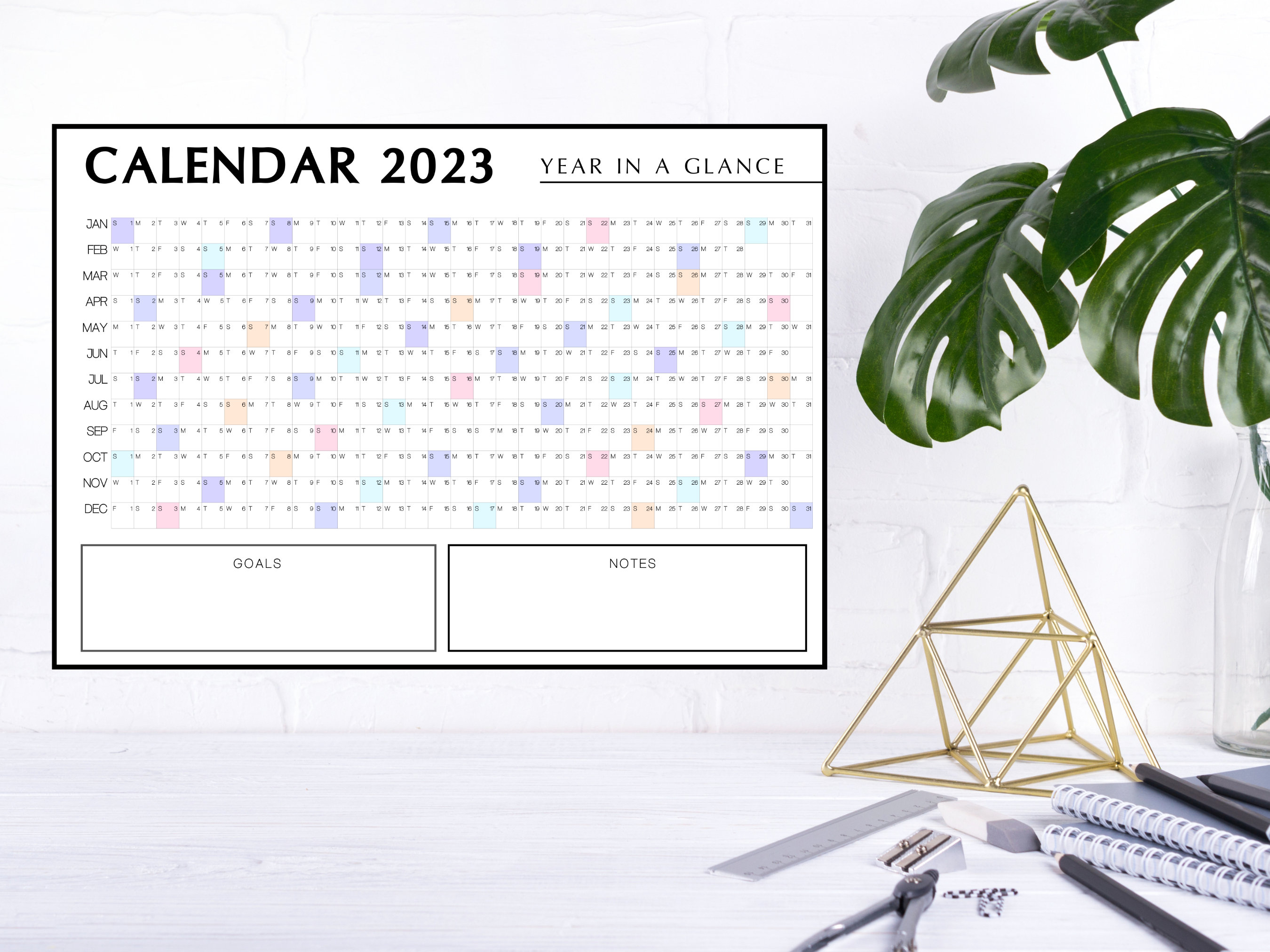 Rainbow Large 2023 Wall Calendar Annual Planner Yearly - Etsy