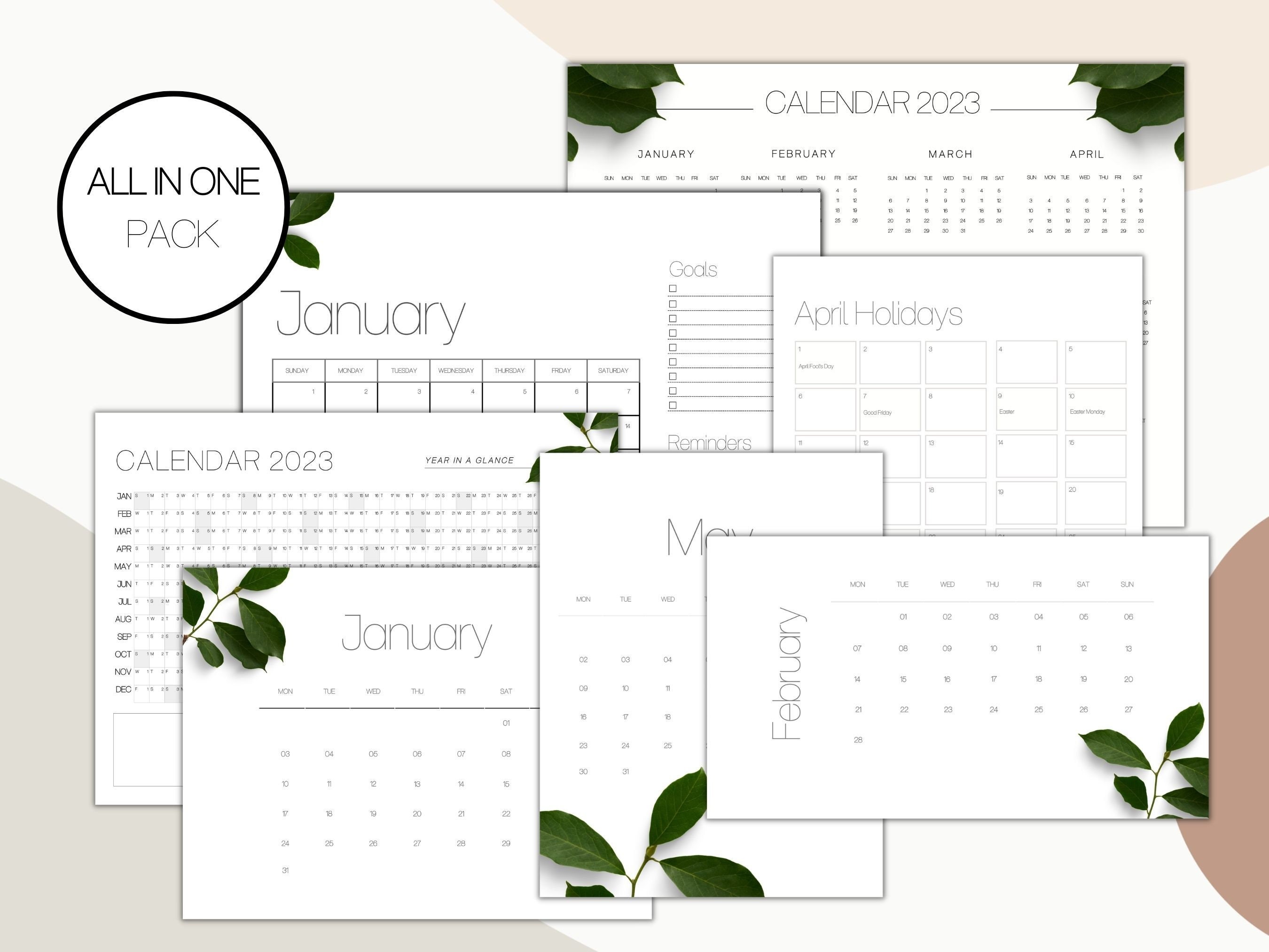 2023 Printable, Canva Customizable, Minimalist, Calendar Bundle; 8.5 ...