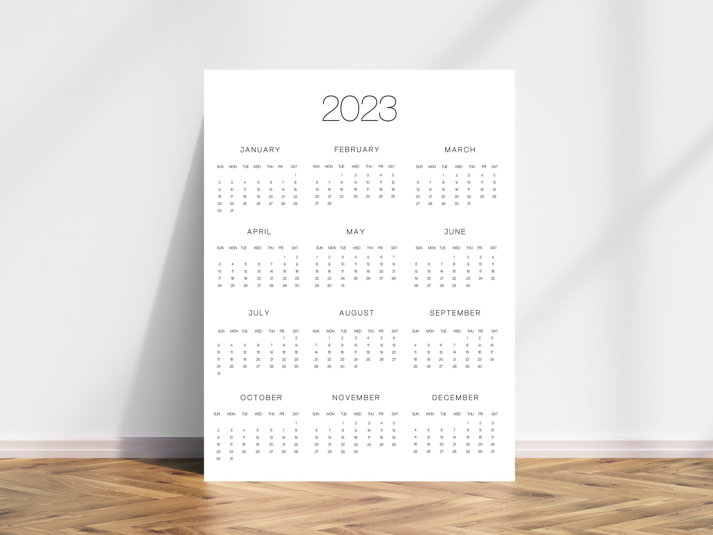 2023 Wall Calendar Printable | Year at A Glance Calendar | Monthly ...