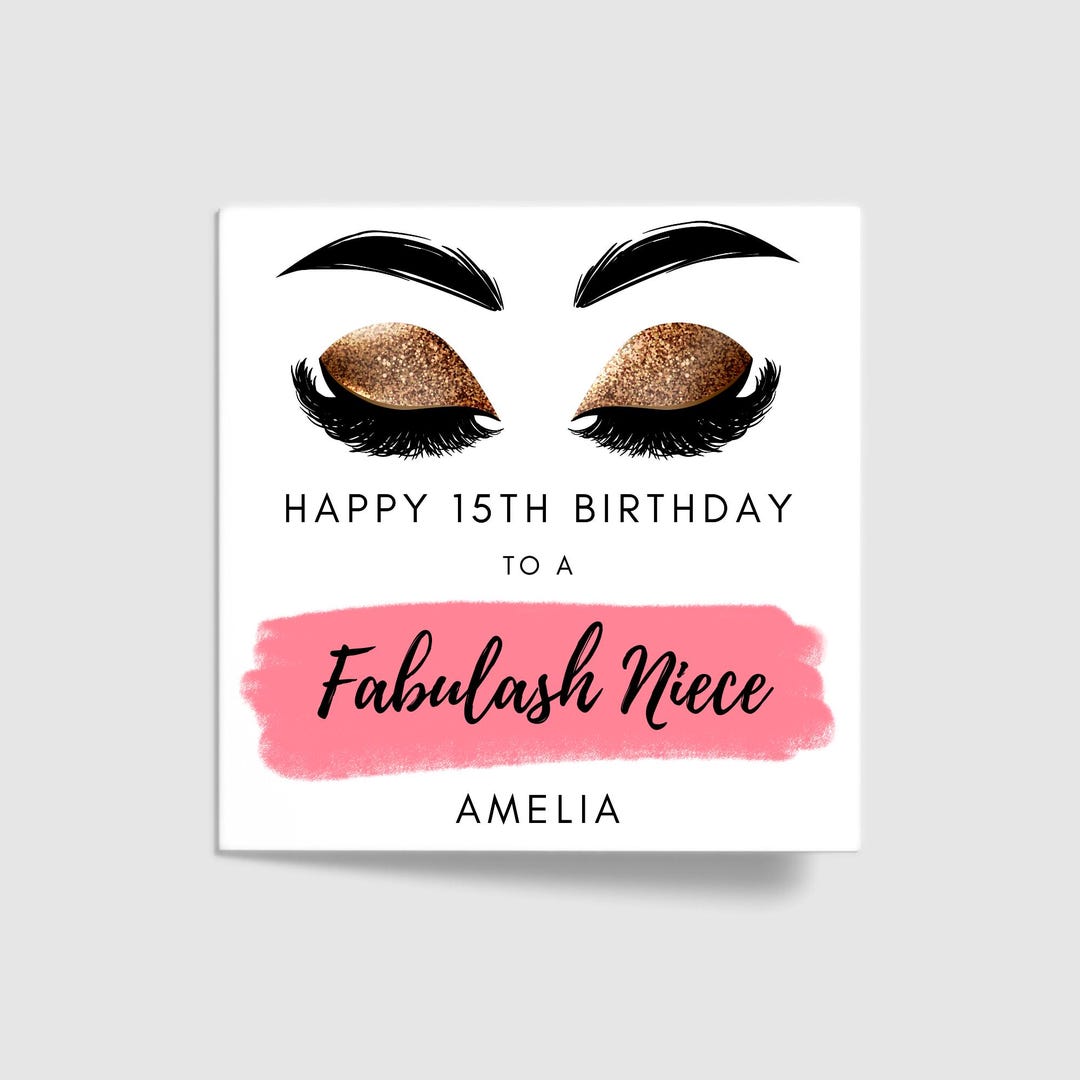 Personalised 15th Birthday Card, Lashes Birthday Card, Eyelashes ...