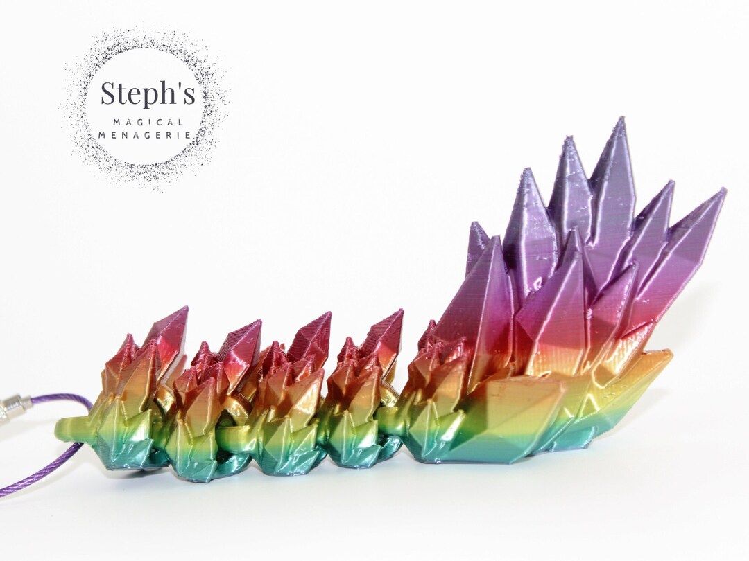 Articulated Keychain Flying Crystal Dragon Tail in Shiny Rainbow-style ...
