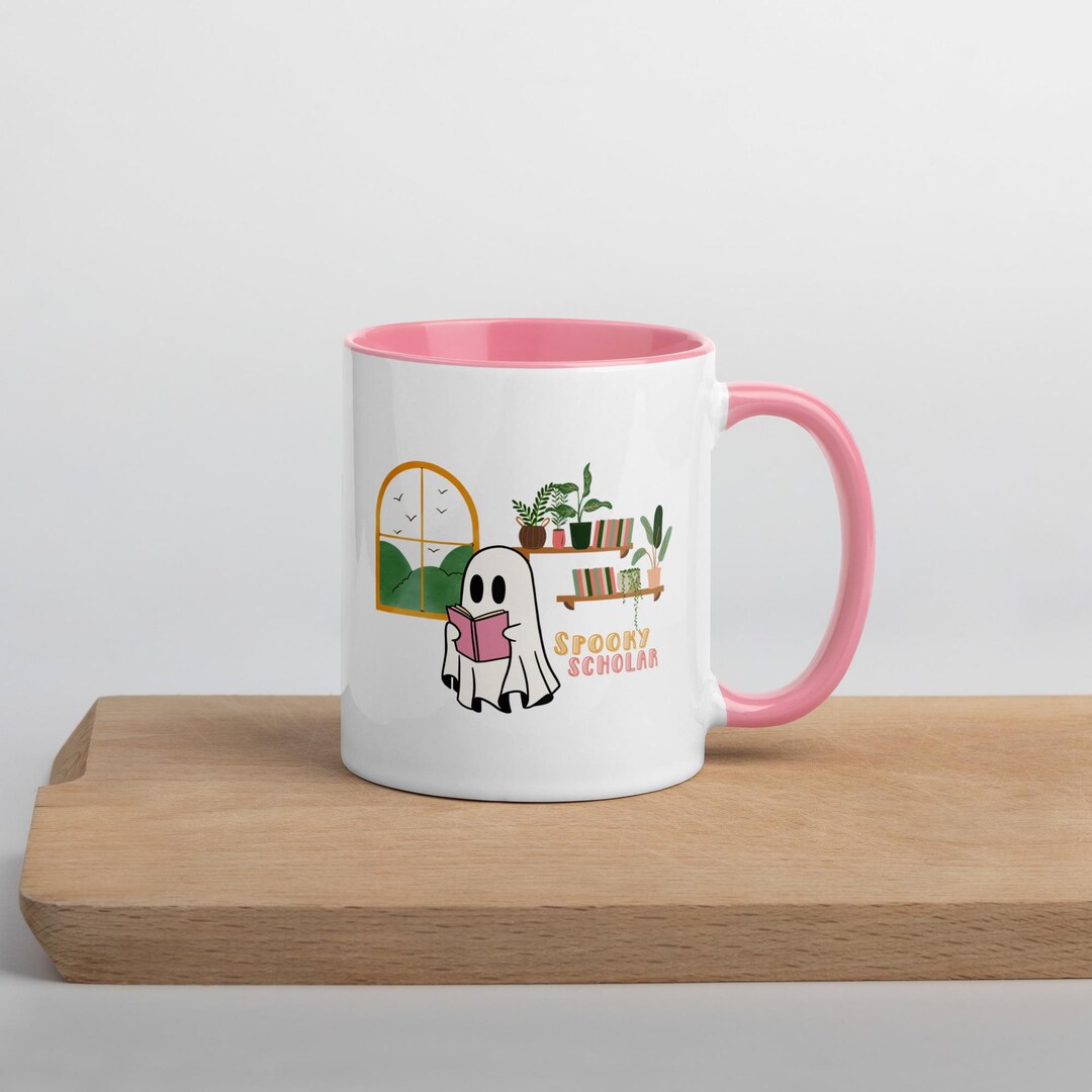 Spooky Scholar Book Reading Ghost Mug With Color Inside - Etsy