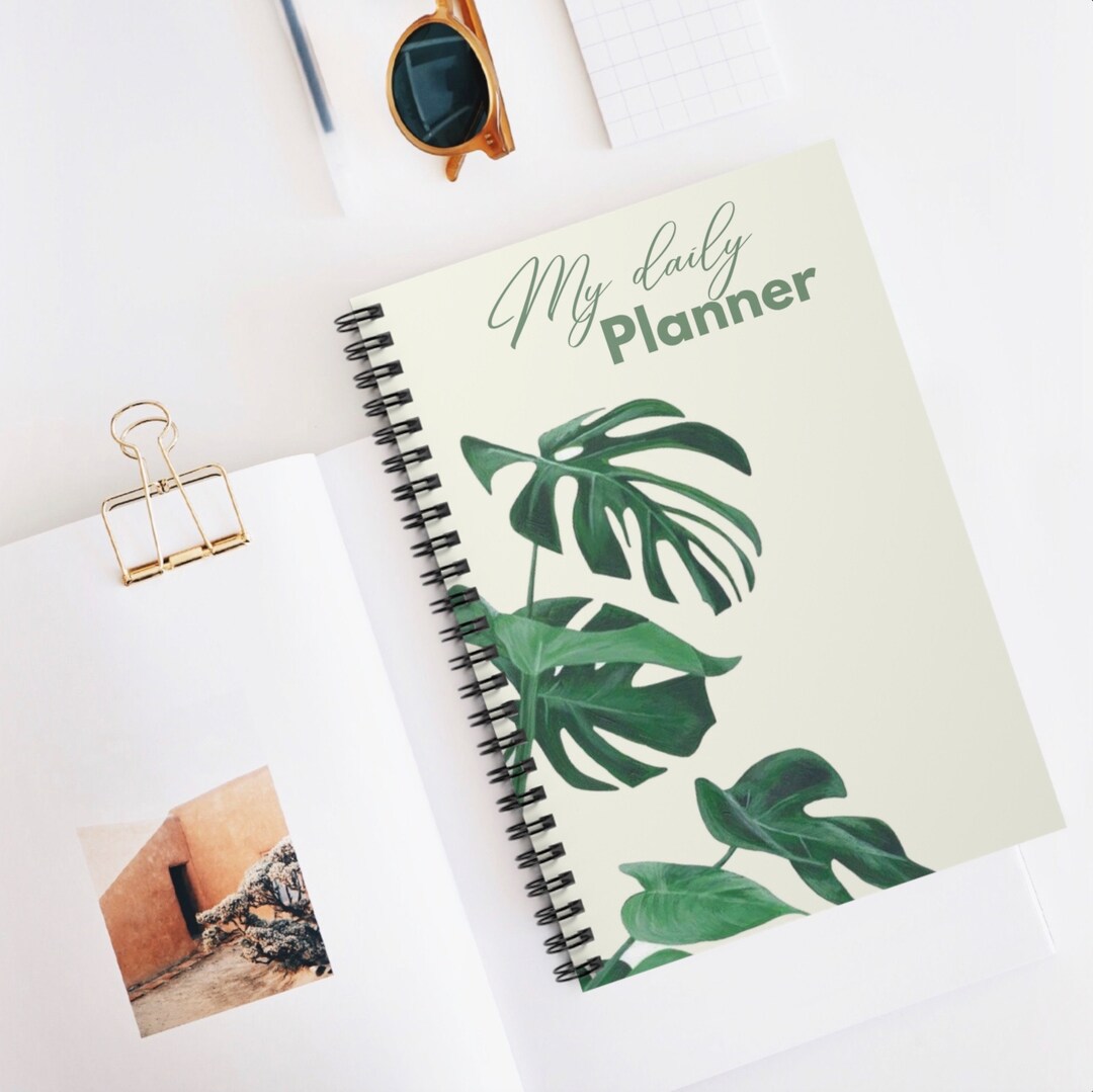 Monstera Plant Daily Planner - Plant Themed Spiral Notebook - Ruled ...