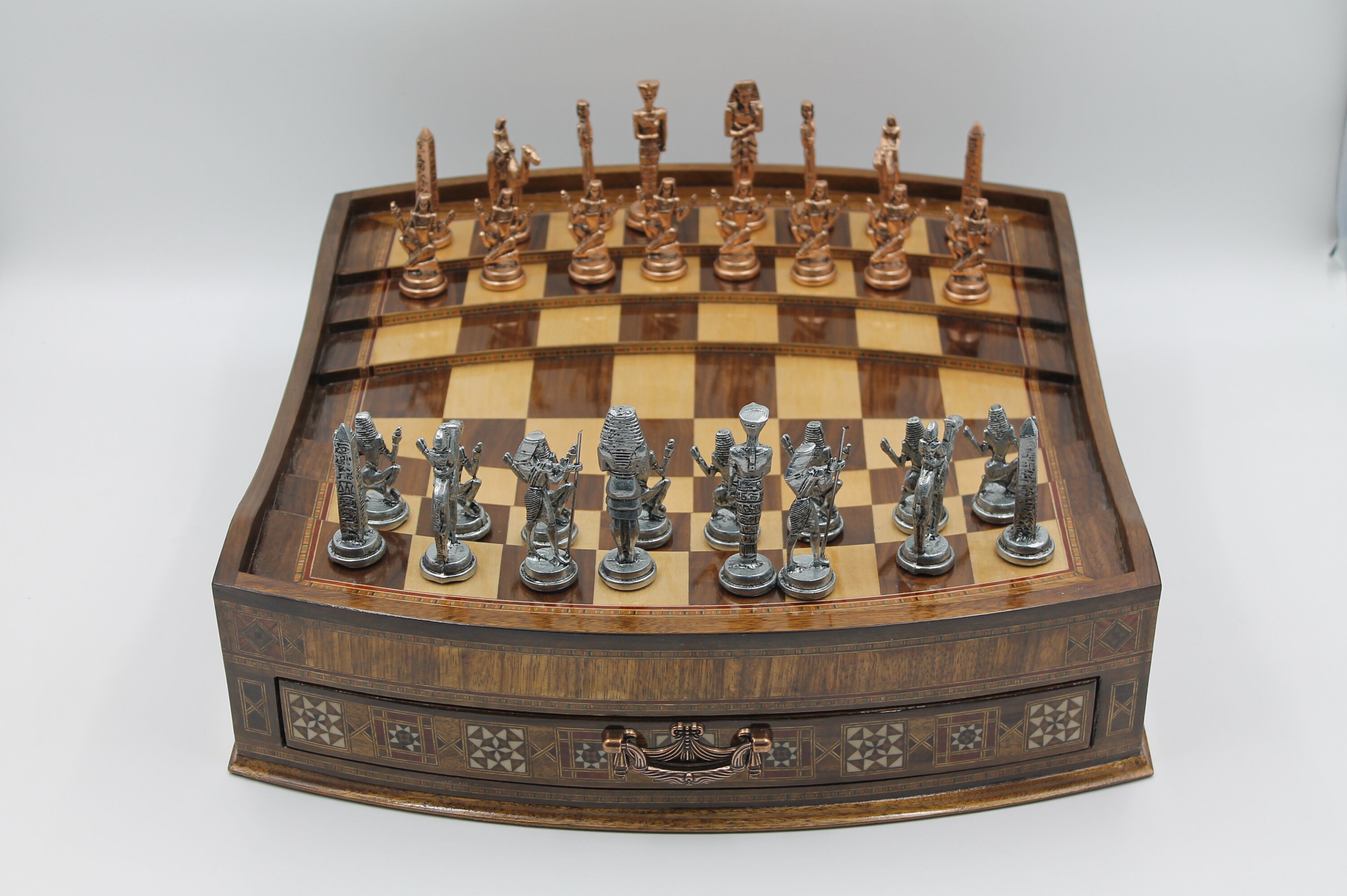 Ancient Egyptian Chess Set Mother Of Pearl Inside Storage Etsy
