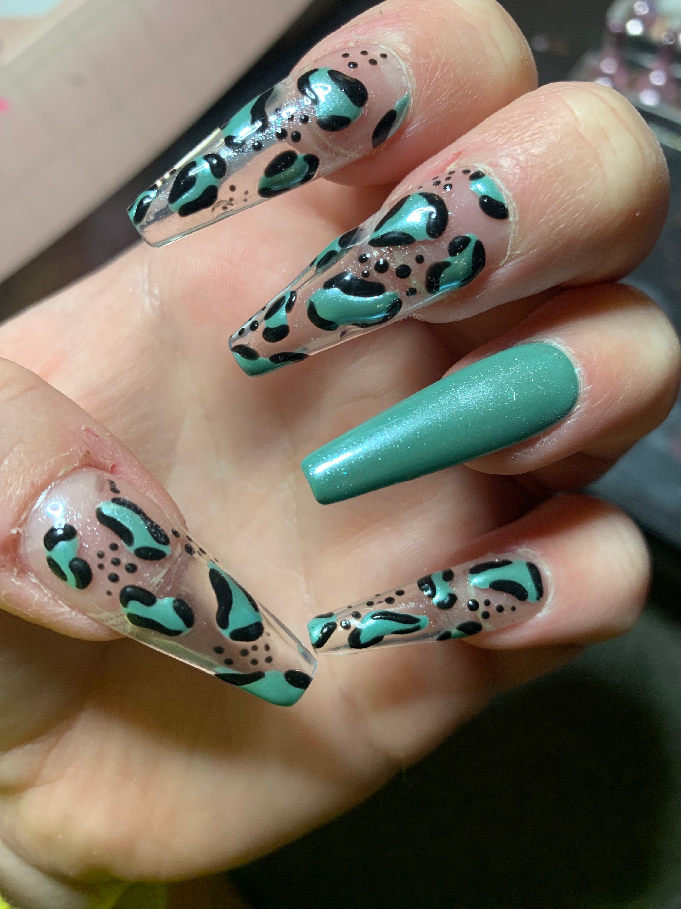 Chrome Teal Leopard Print Animal Print Press on Nails - Etsy