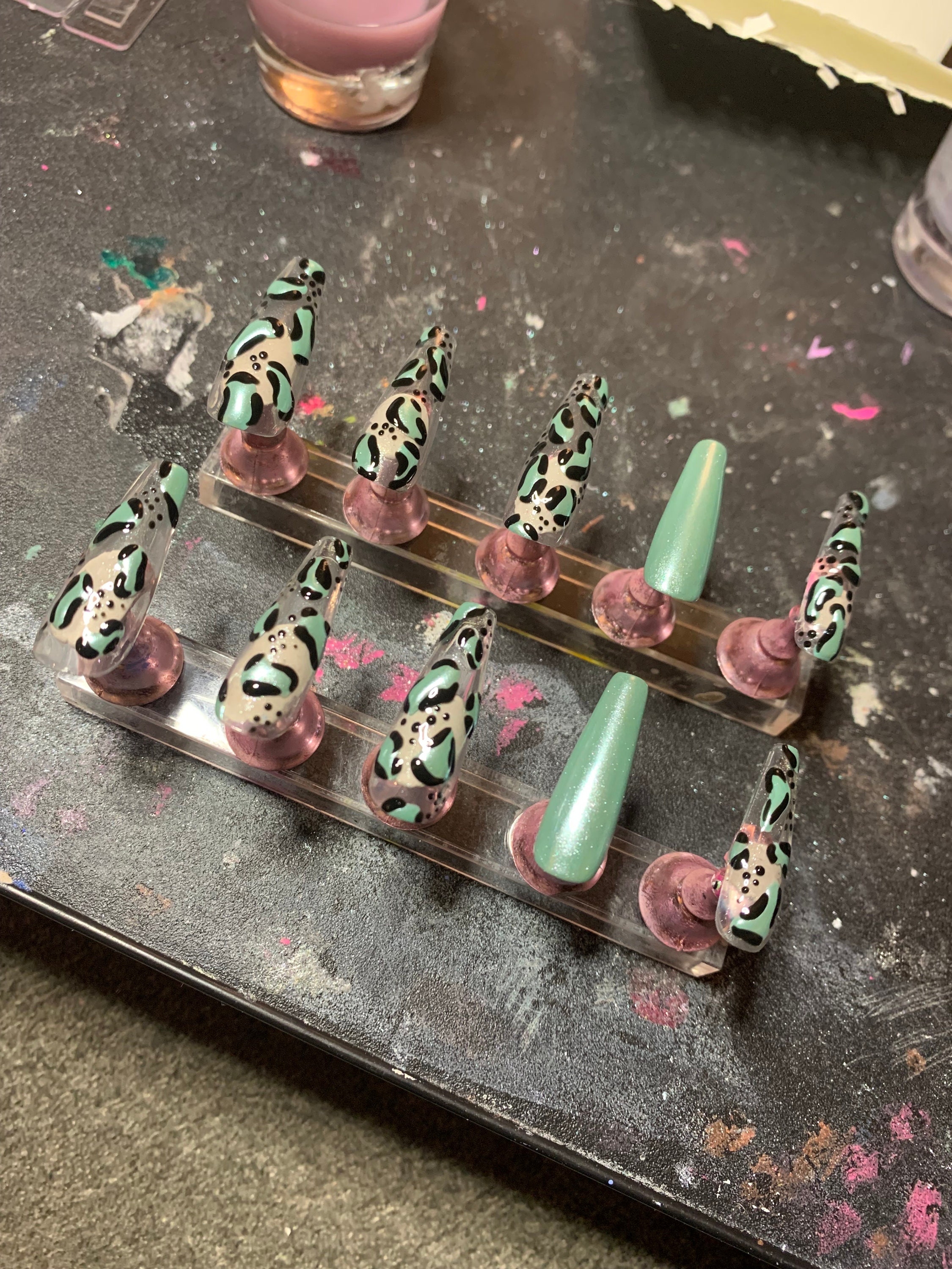 Chrome Teal Leopard Print Animal Print Press on Nails - Etsy