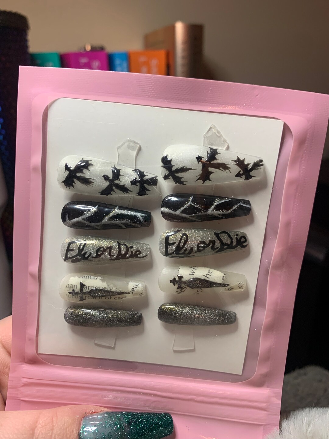 Black and Gold Fantasy Book Dagger Press on Nails Fourth Wing Inspired ...