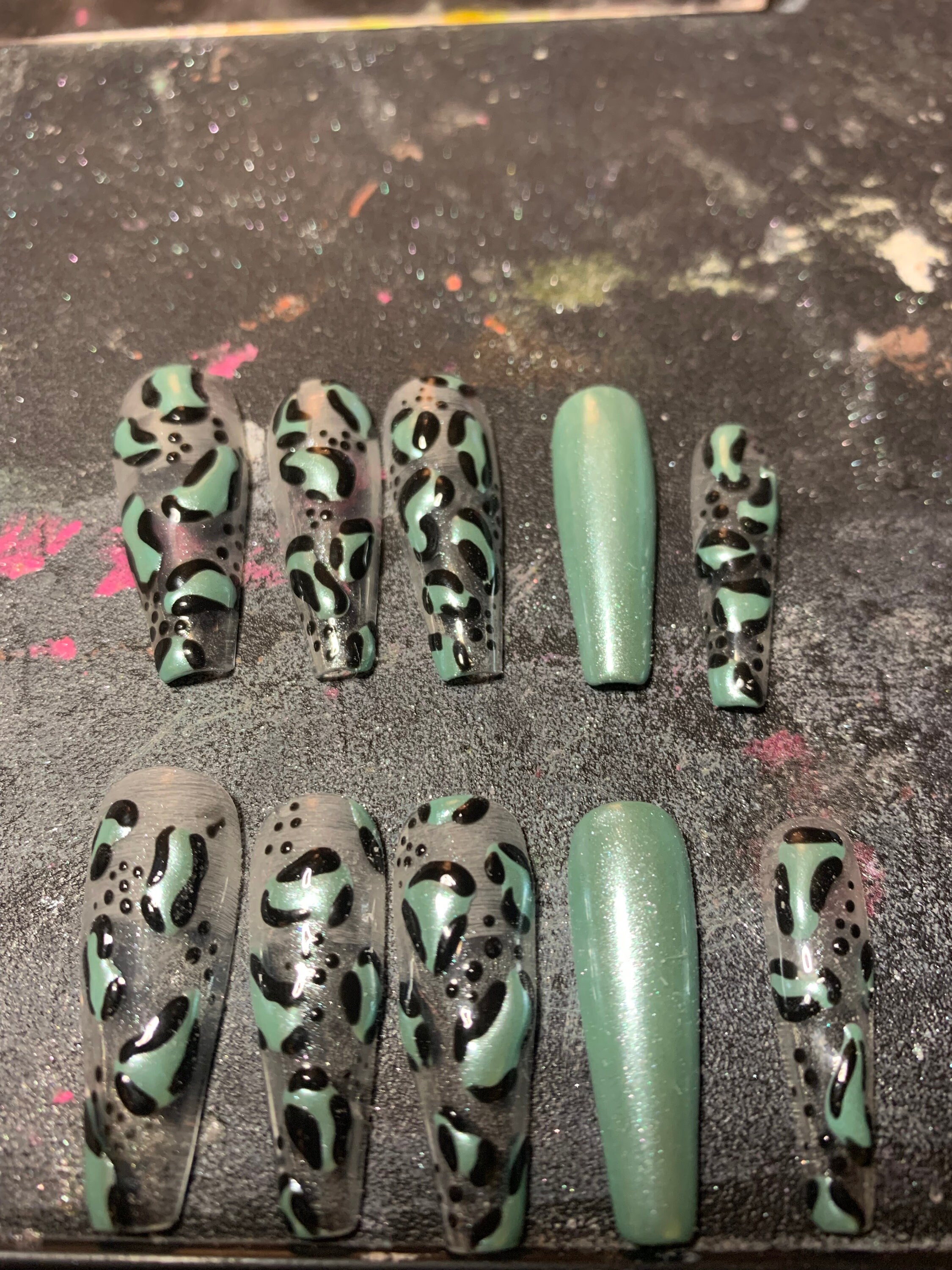 Chrome Teal Leopard Print Animal Print Press on Nails - Etsy