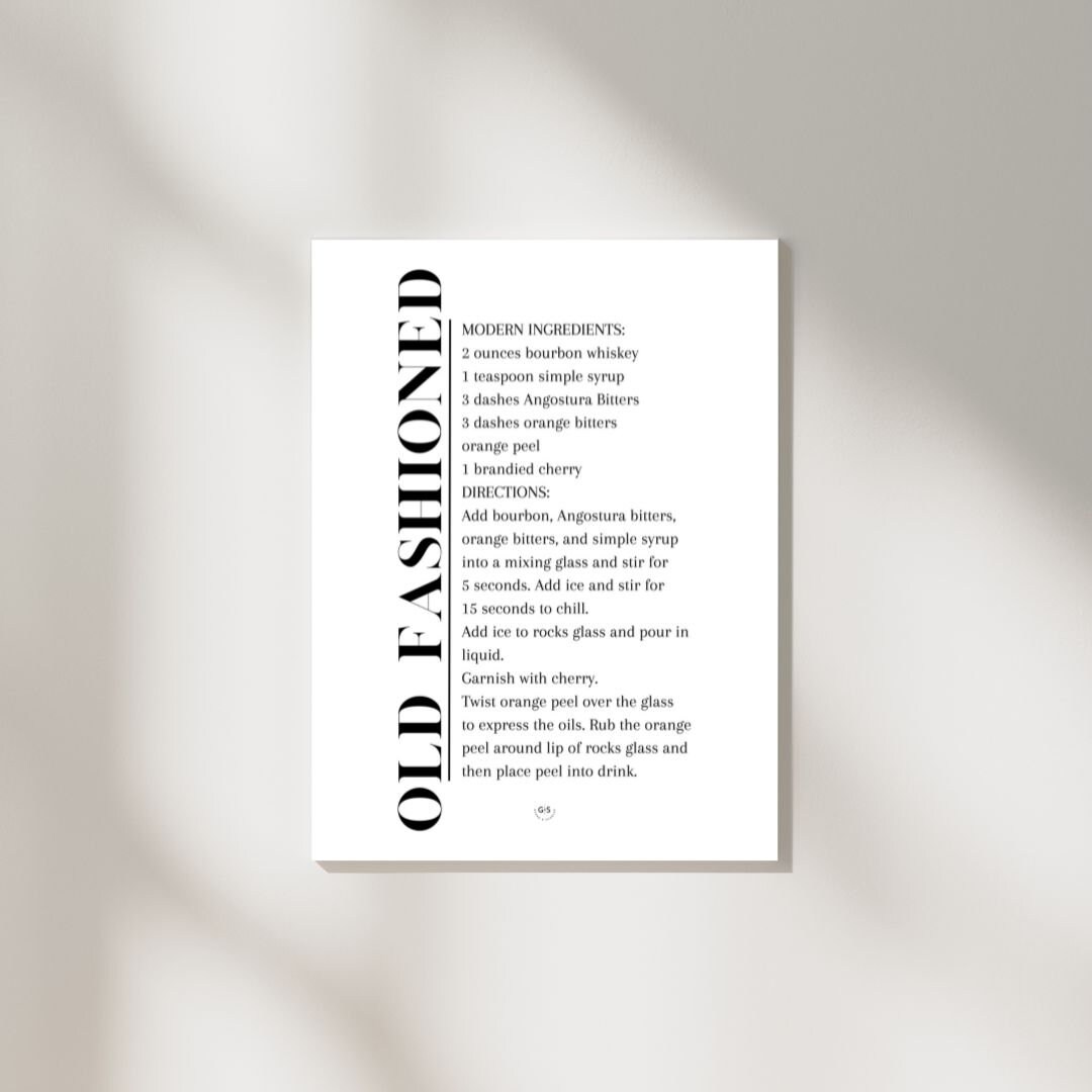 Old Fashioned Modern Plain Font Bar Art or Recipe Card for the Home or ...