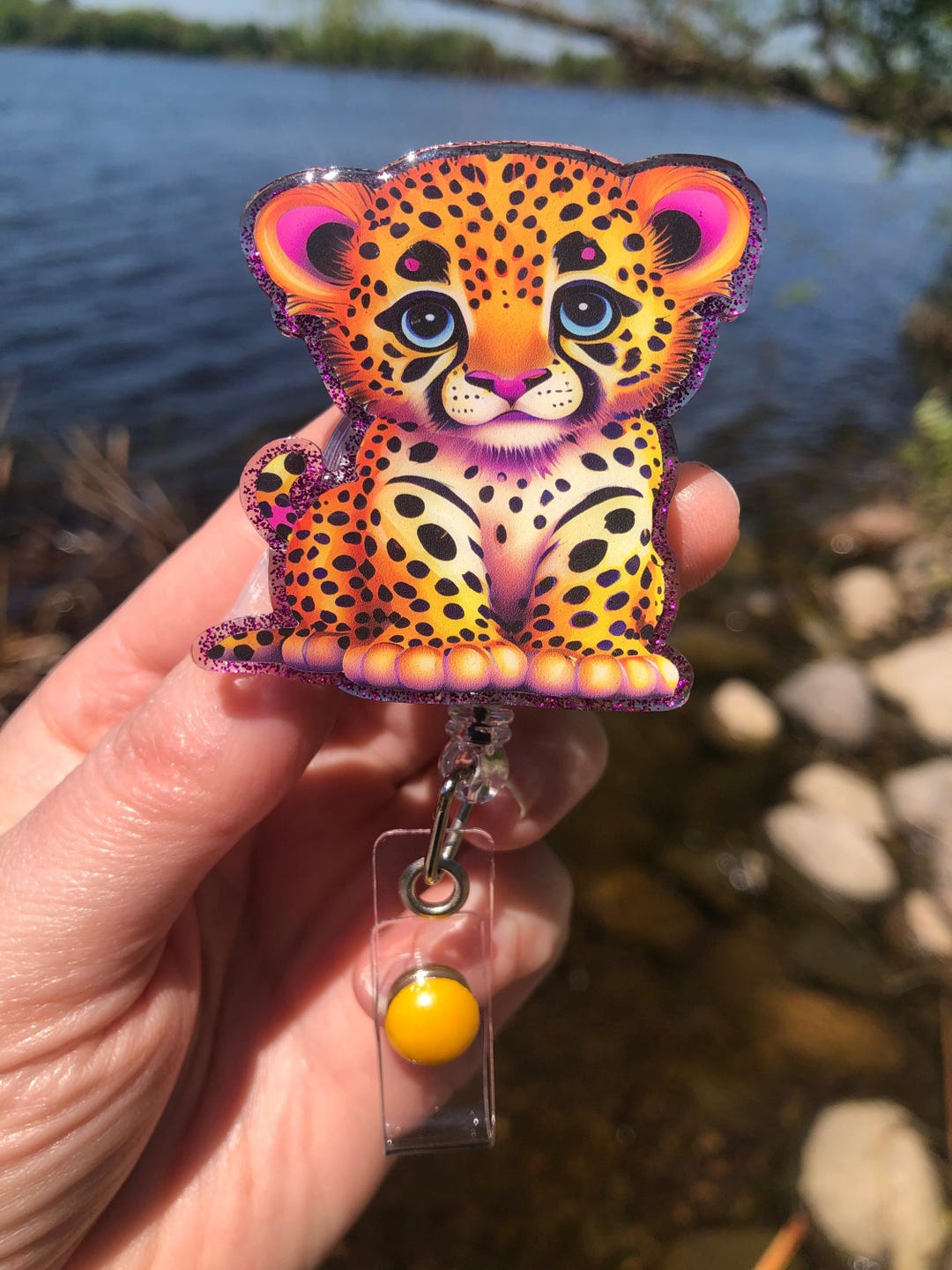 Lisa Frank Inspired Leopard Print Badge Reel: Magenta Glitter ...