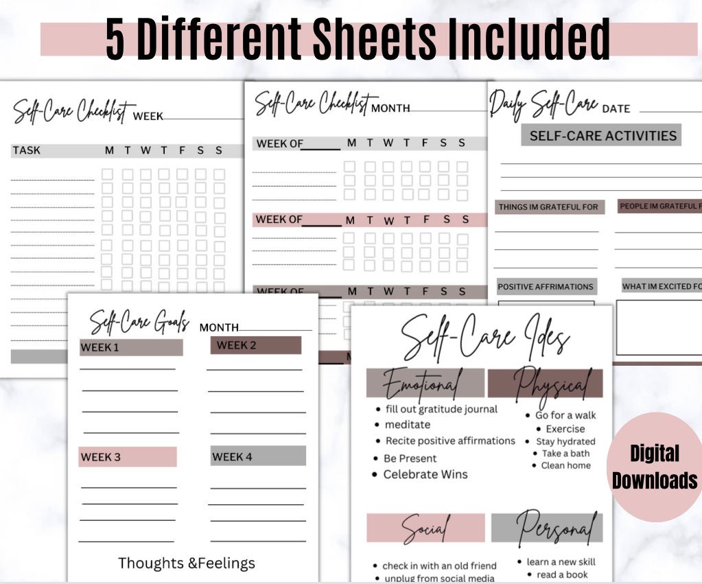 Self-care Planner Checklist for Mental Health and Wellness, Daily ...