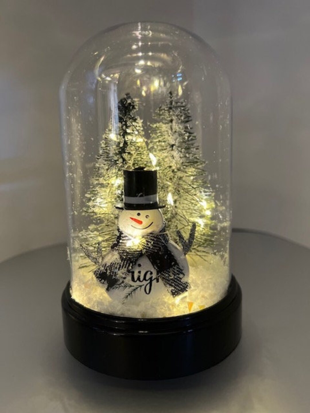 Acrylic Snow Dome With Battery Operated Lights. Snow, Trees, Snowmen ...