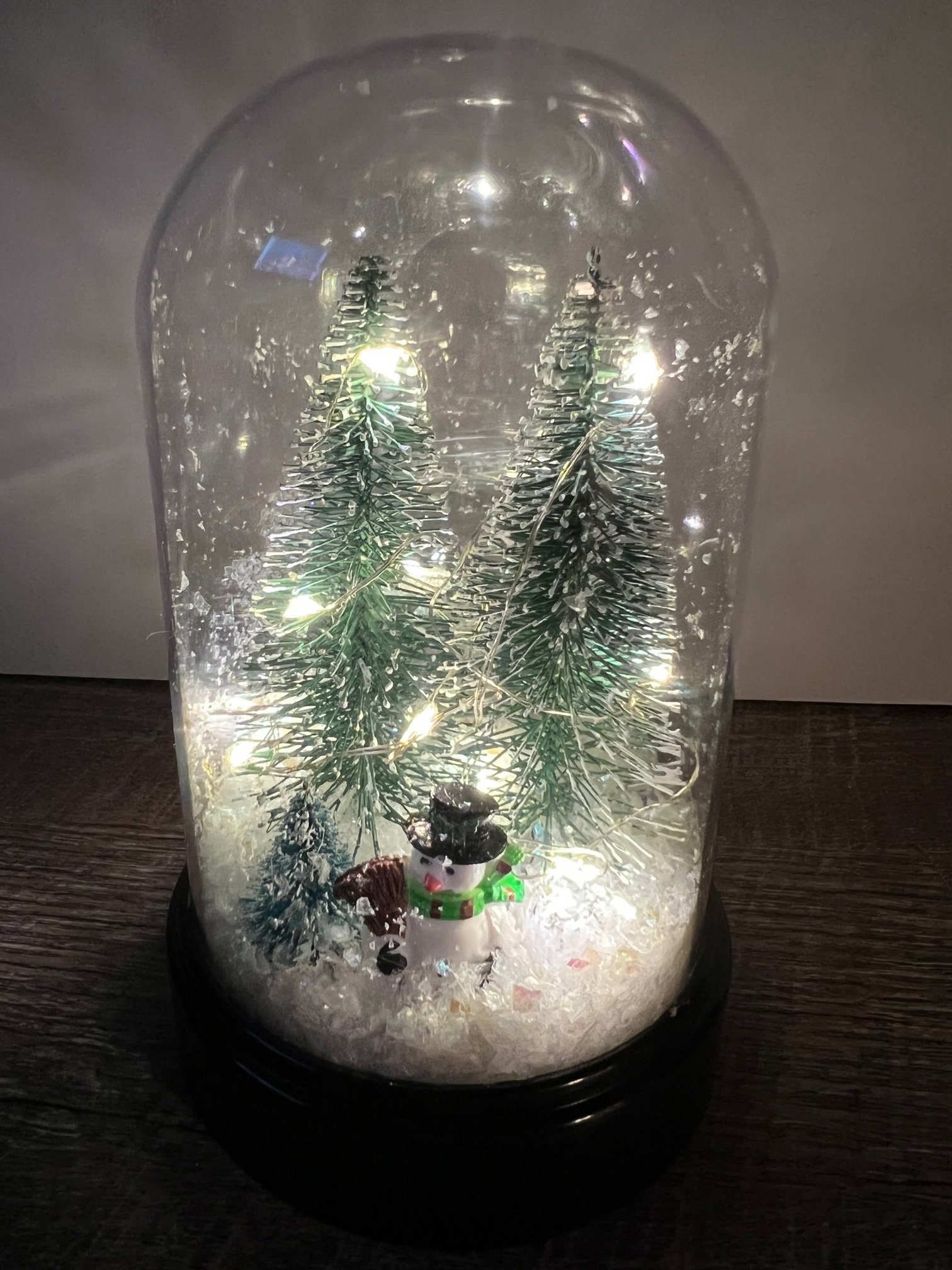 Acrylic Snow Dome With Snowman Iridescent Snow Bottle Brush Trees Fairy ...