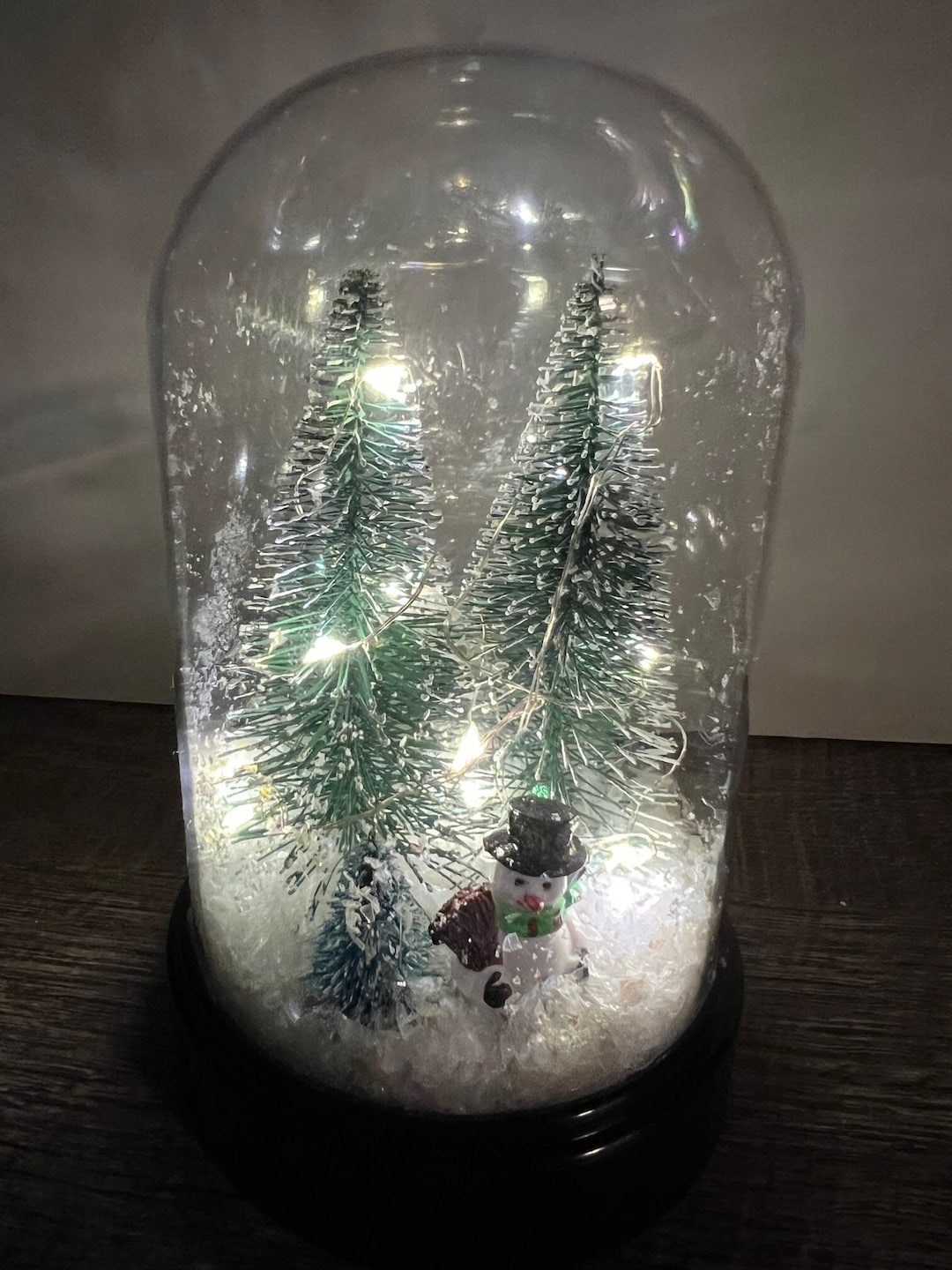 Acrylic Snow Dome With Snowman Iridescent Snow Bottle Brush Trees Fairy ...
