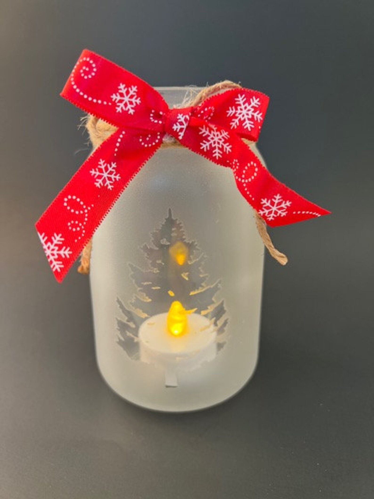 Frosted Glass Christmas Tree Pint Jar LED Flicker Candle Handmade ...