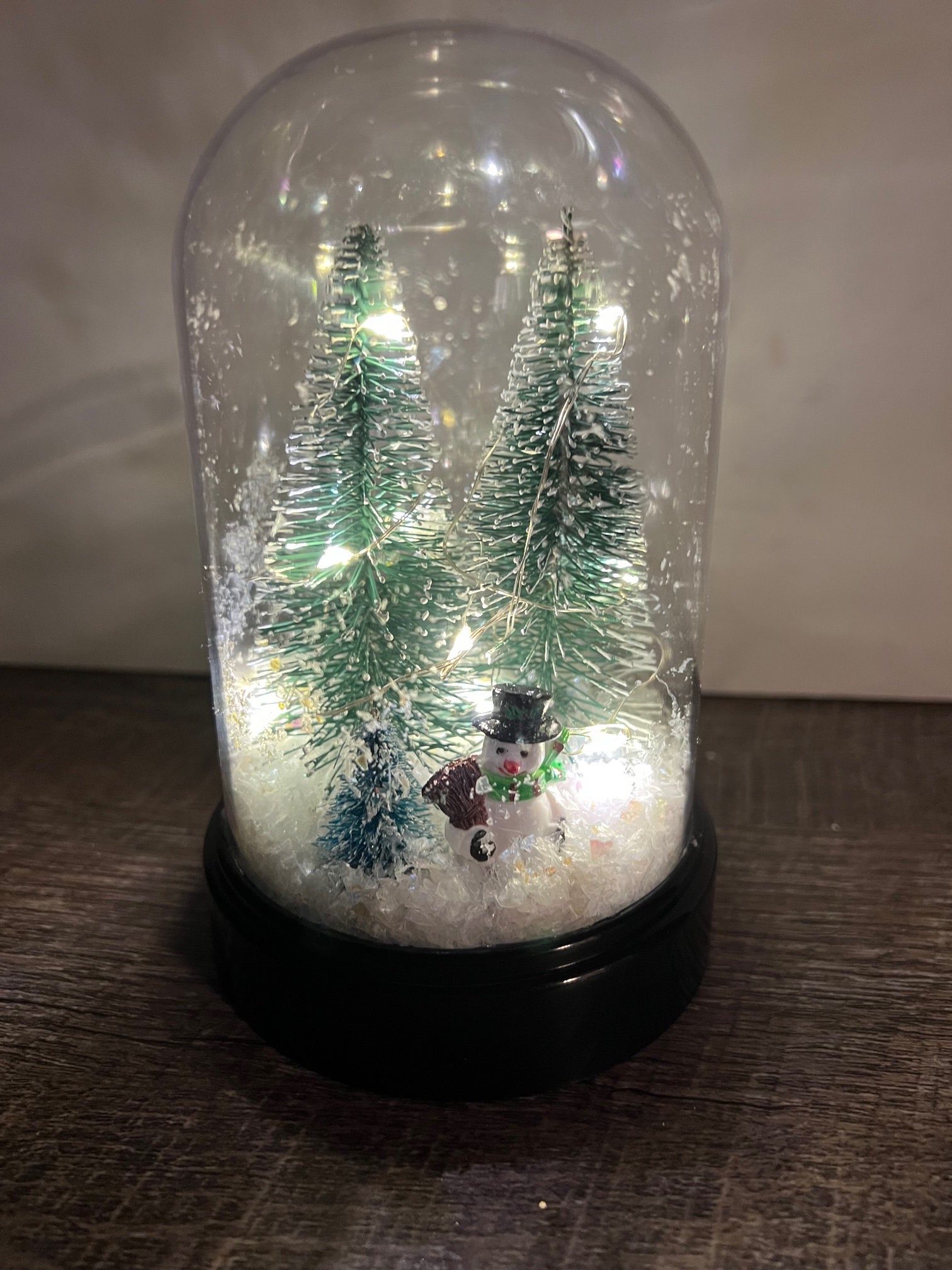 Acrylic Snow Dome With Snowman Iridescent Snow Bottle Brush Trees Fairy ...