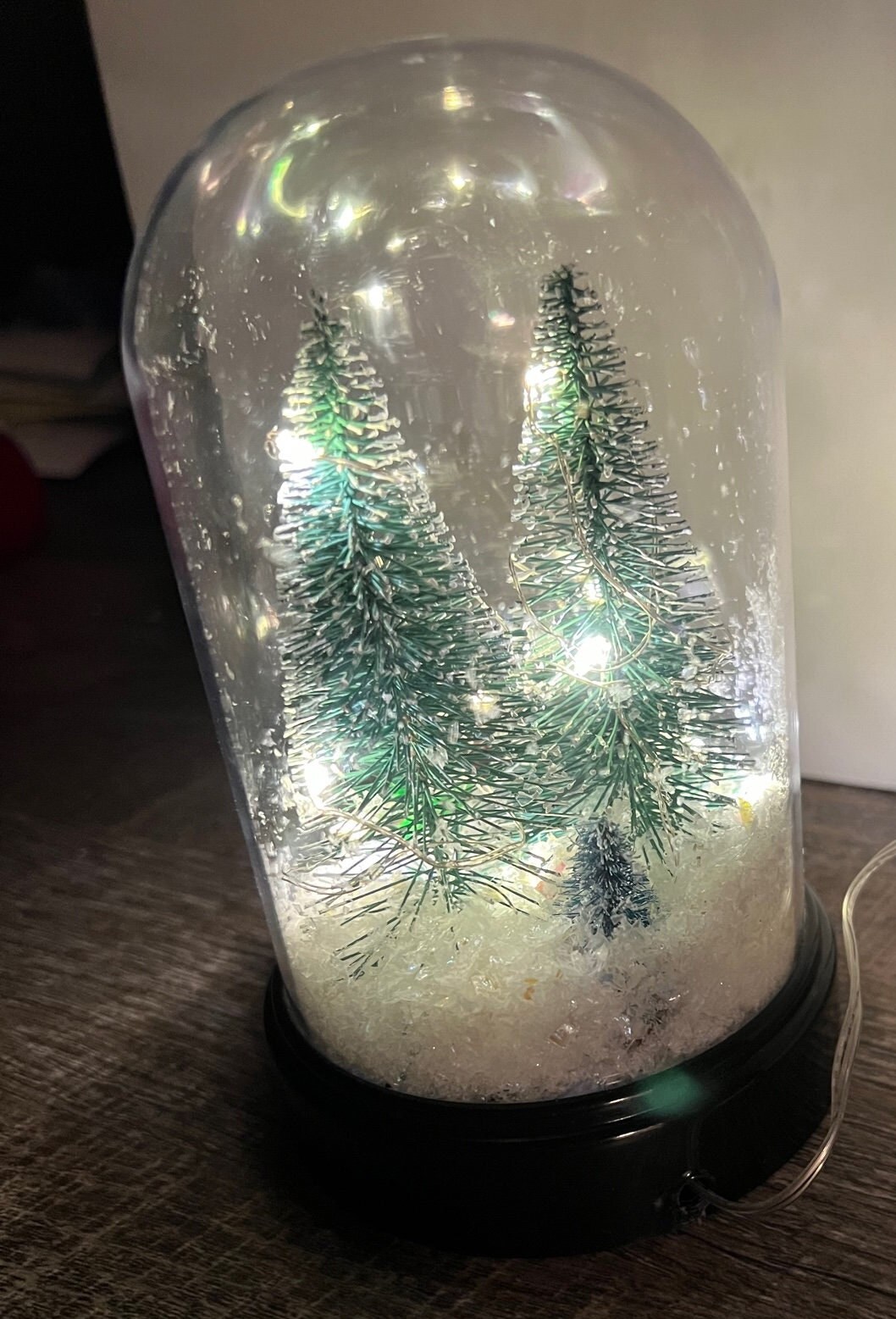 Acrylic Snow Dome With Snowman Iridescent Snow Bottle Brush Trees Fairy ...