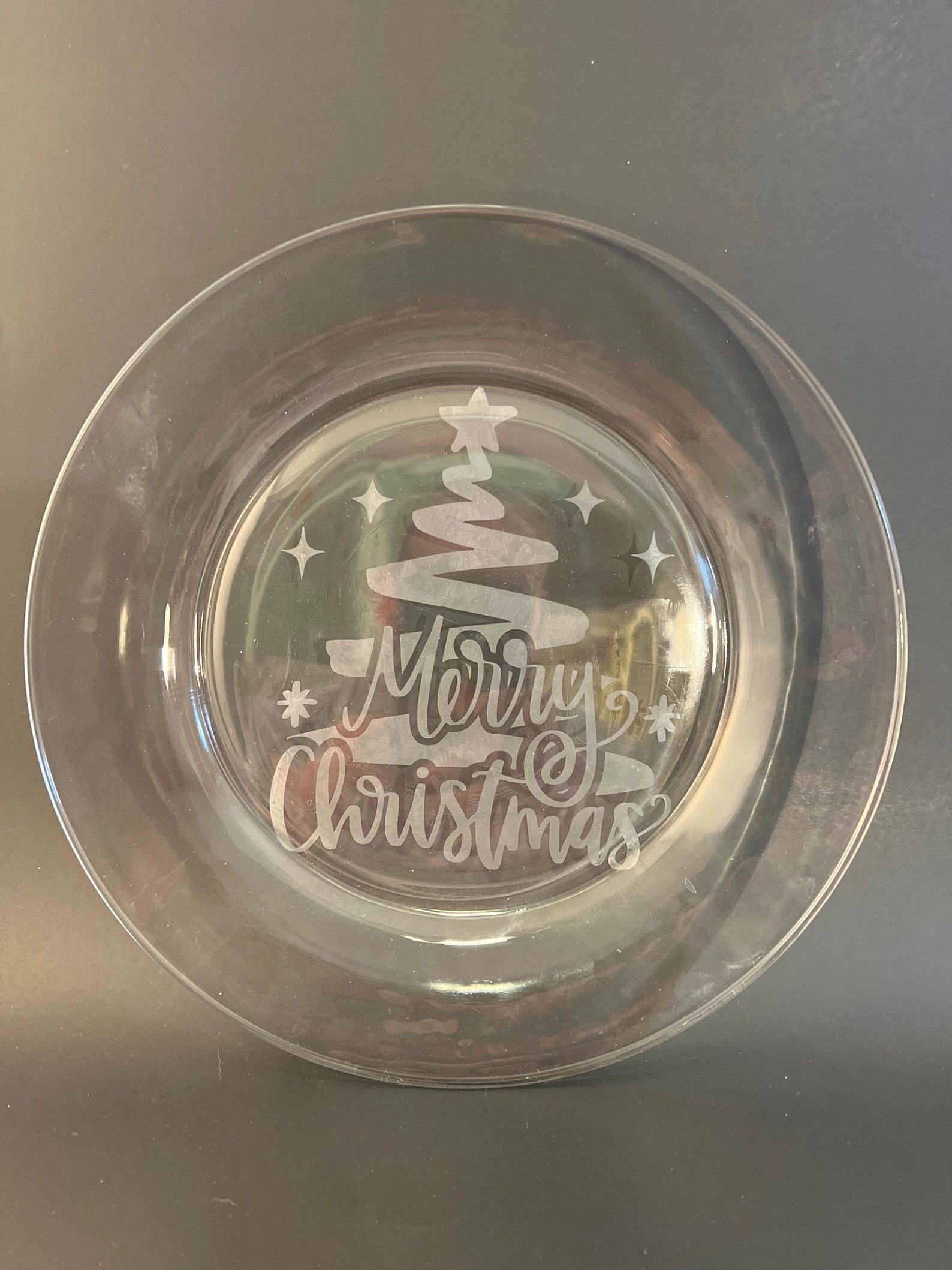 Etched Glass Christmas Plate Gift Cookie Plate Santa Handcrafted Dated ...
