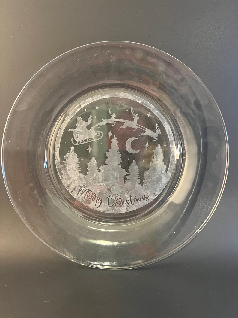 Etched Glass Christmas Plate Gift Cookie Plate Santa Handcrafted Dated ...