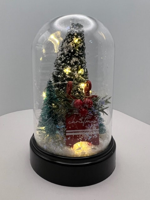 Acrylic Snow Dome With Battery Operated Lights. Snow, Trees, Snowmen ...