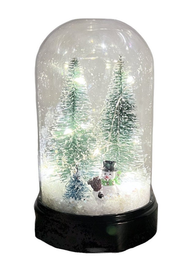Acrylic Snow Dome With Snowman Iridescent Snow Bottle Brush Trees Fairy ...