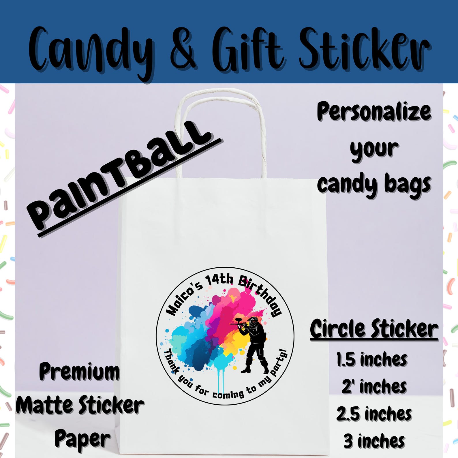 Paintball Birthday Party Stickers or Favor Tags, Paintball Birthday ...