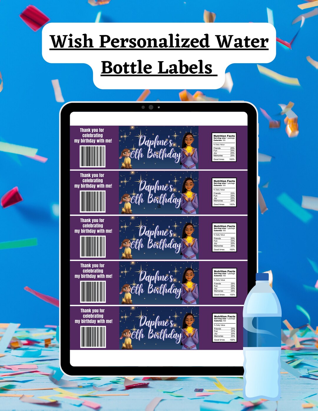 Digital Wish Water Bottle Label, Water Bottle Labels, Disney Wish ...