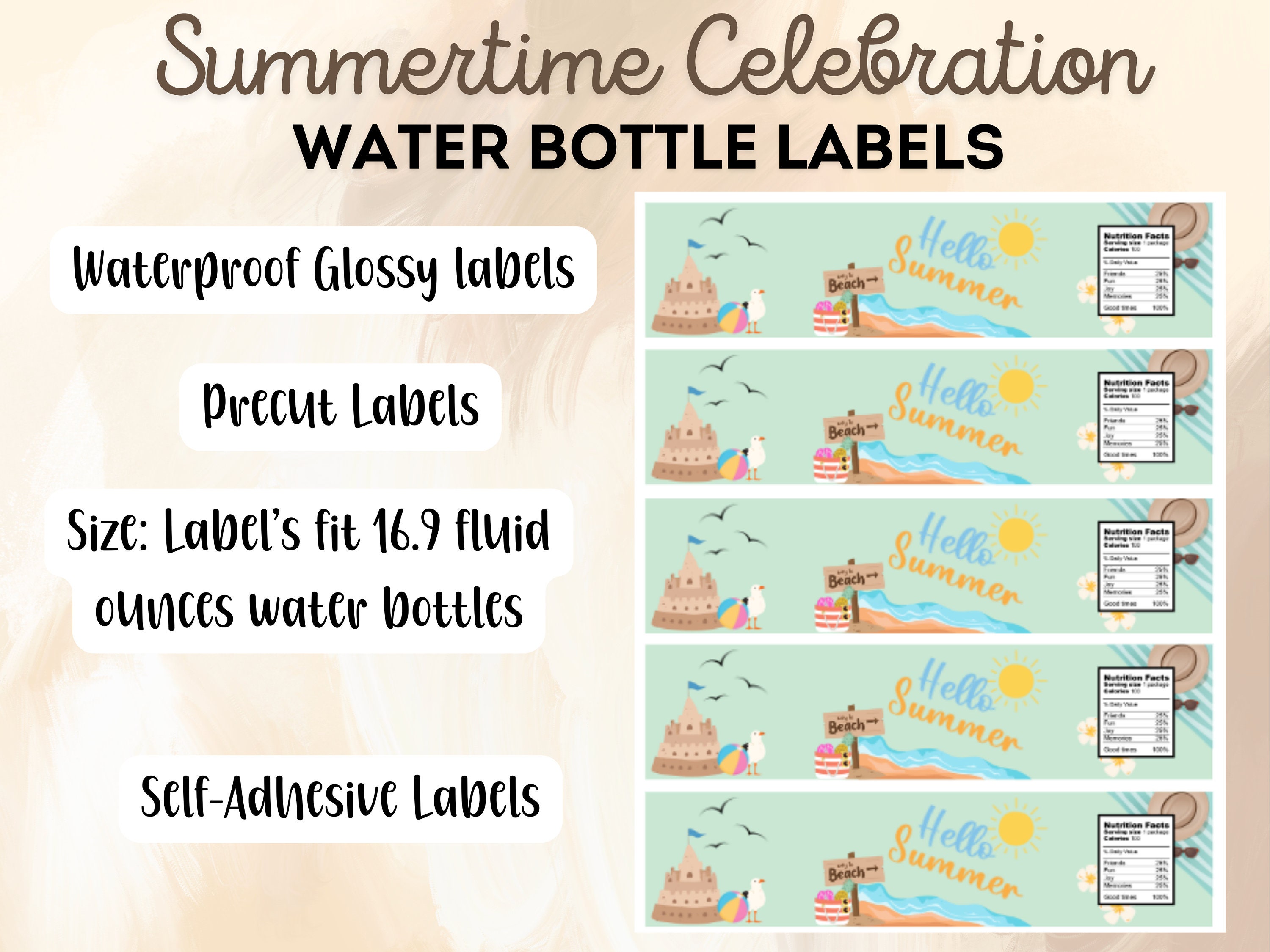 Summer Celebration/summertime Glossy Labels/ Water Bottle Labels/summer ...