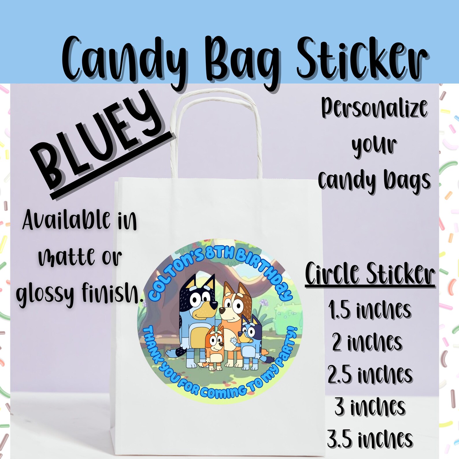 Bluey Decorations / Bluey Party Decor/gift Circle Sticker/ Gift Favors ...
