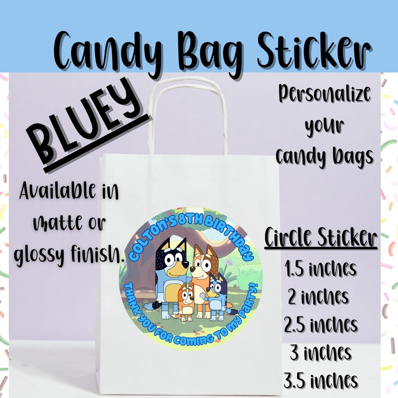 Bluey Decorations / Bluey Party Decor/gift Circle Sticker/ Gift Favors ...