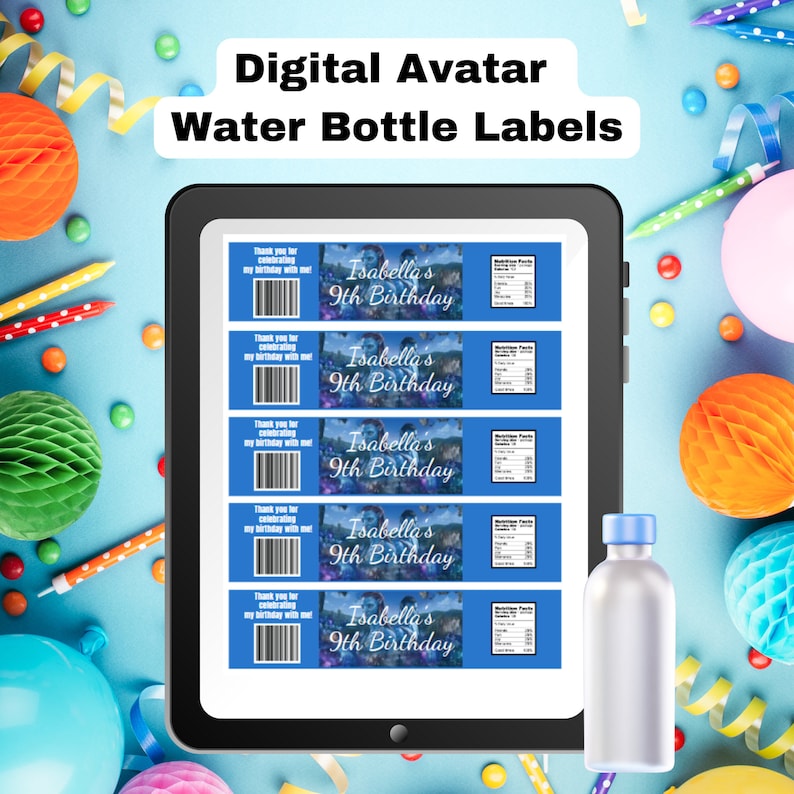 Digital Avatar Water Bottle Labels, Avatar Birthday Decorations, the ...