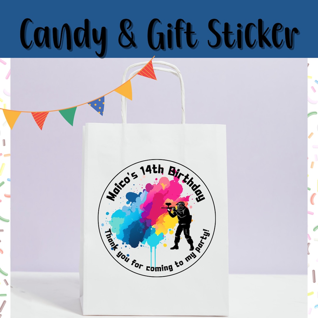 Paintball Birthday Party Stickers or Favor Tags, Paintball Birthday ...
