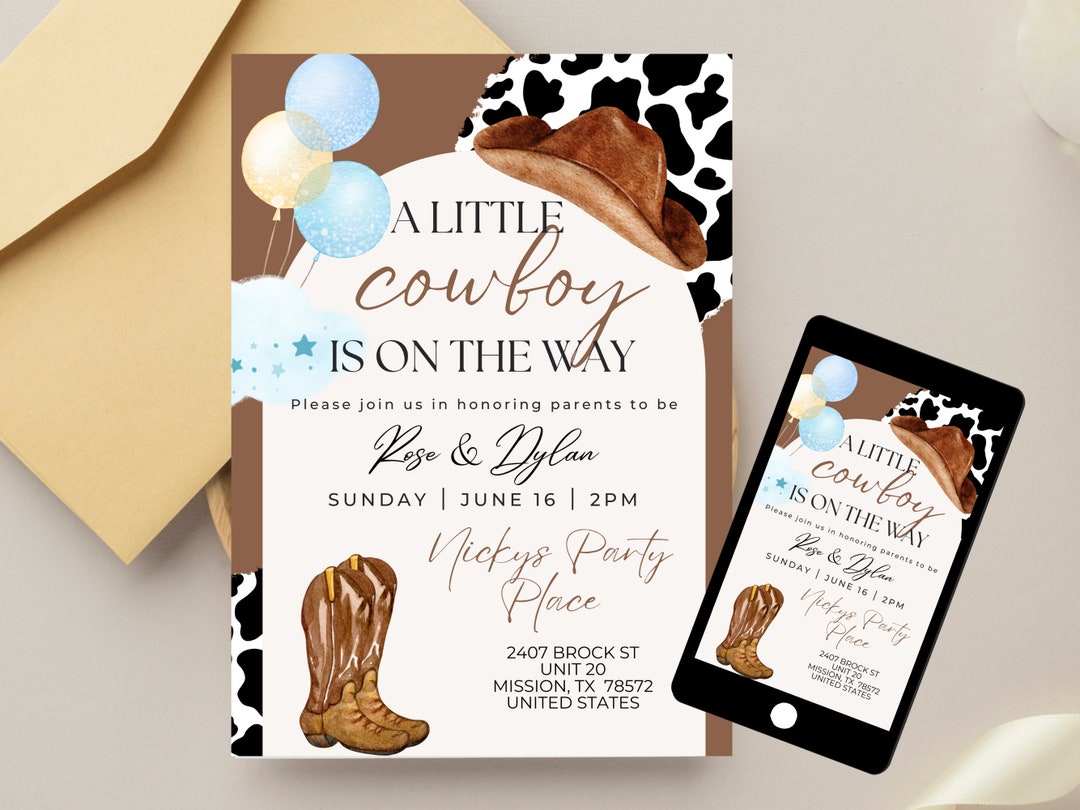 Digital Little Cowboy Baby Shower E Invite Editable/ Western Baby ...